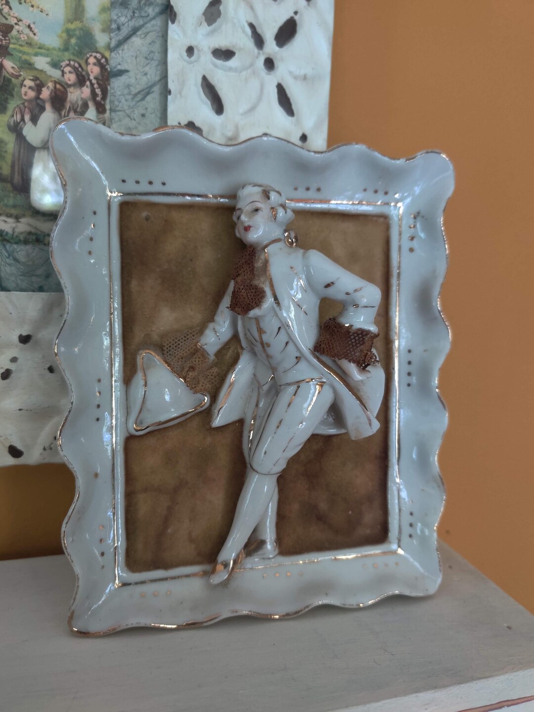Vintage Victorian Man Dancing Figurine Framed Porcelain Wall Hanging 3D ...