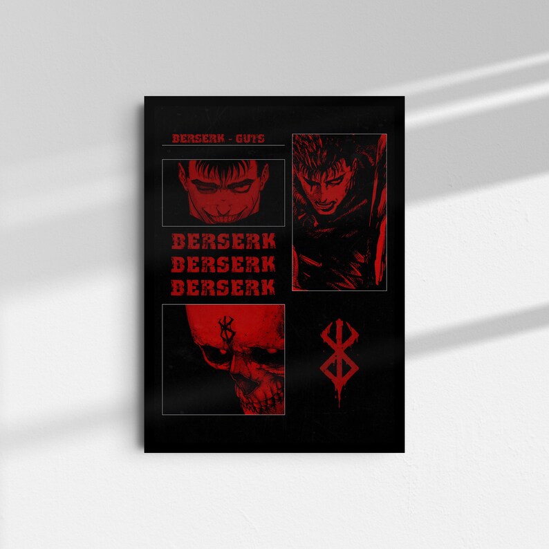 Berserk Poster - Guts Poster - Berserk Wall Art - Anime Poster - 90s ...