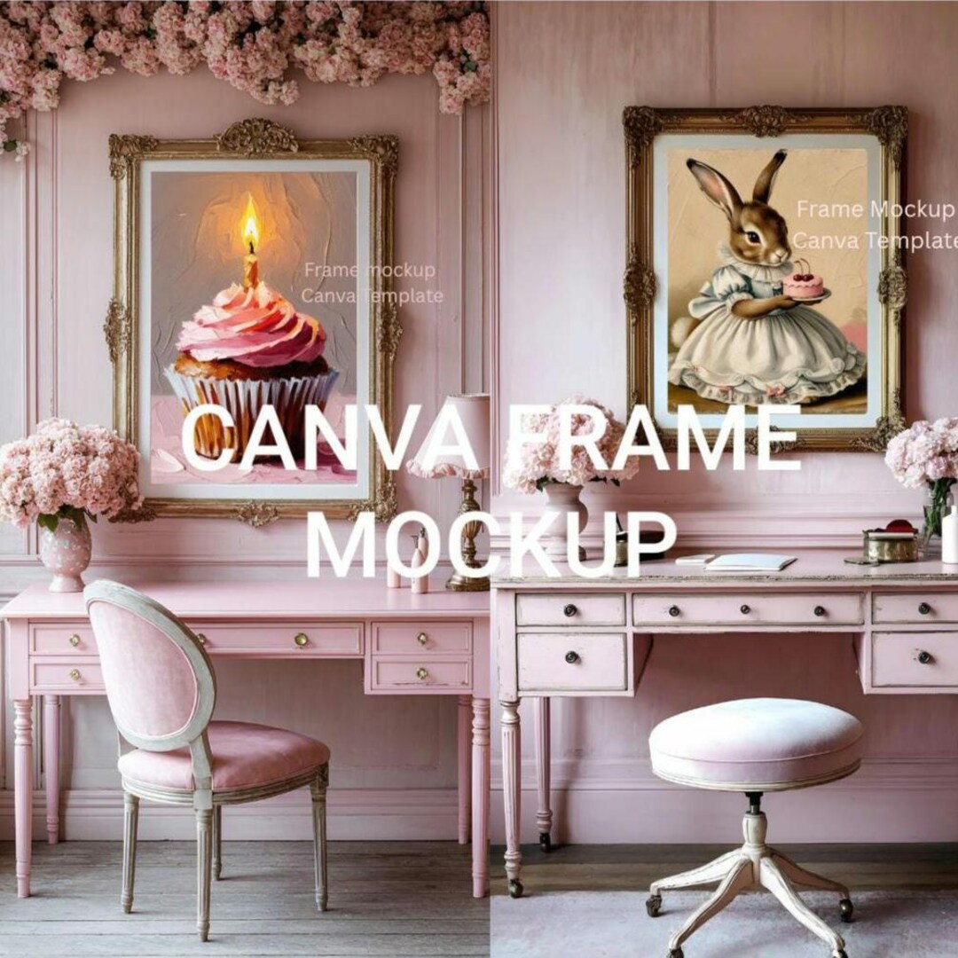 2 Elegant Pink Shabby Chic Frame Mockups,canva Template for Artwork ...