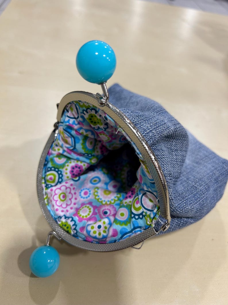 Upcycled Denim Pouch, Handmade Kiss Lock Coin Purse, Vintage Style ...