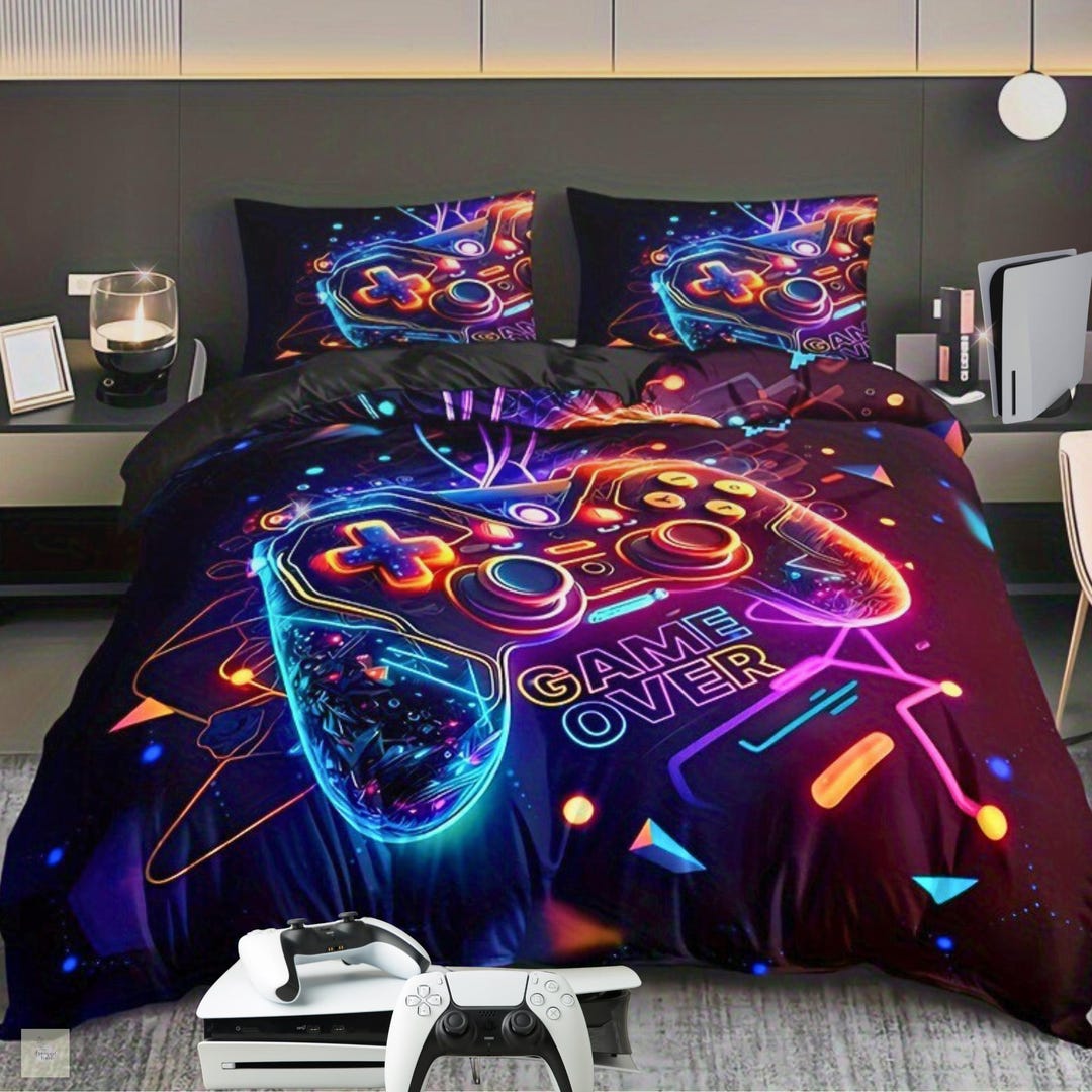 Gamer Quilt Cover Set 3-PIECE Cartoon Game Controller Bedding - US Twin ...
