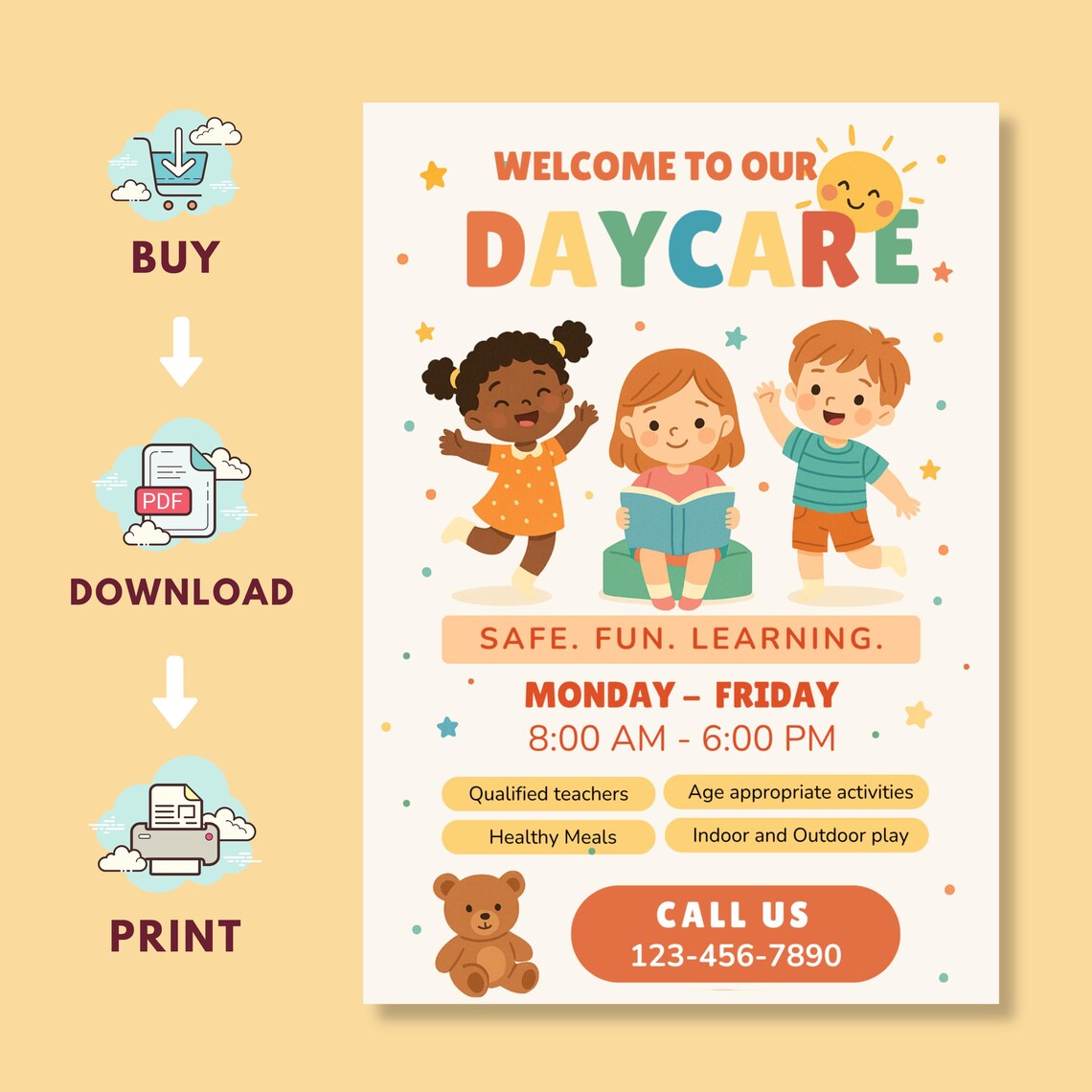 Daycare Flyer Template Canva Editable Childcare Enrollment Printable ...