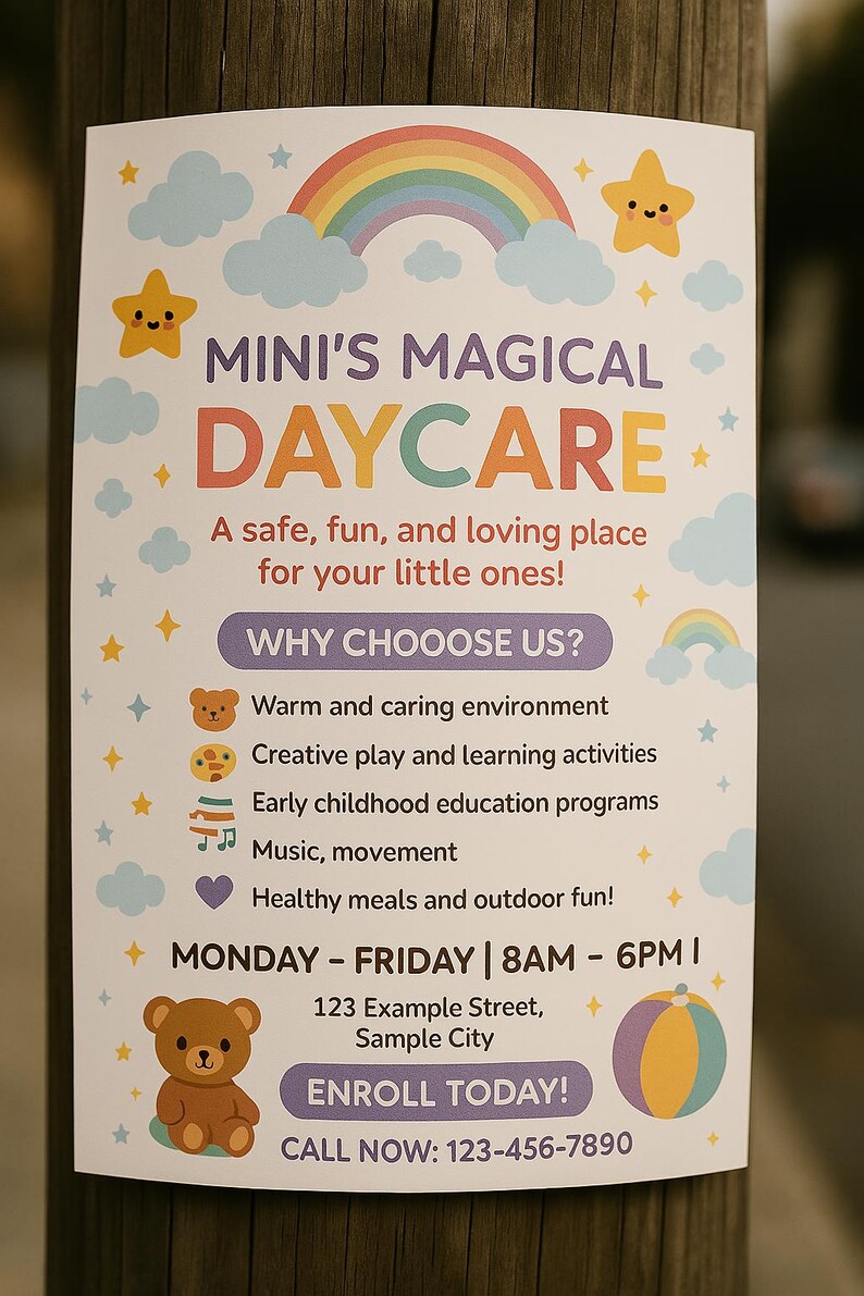 Colorful Daycare Flyer Bundle Editable Canva Template Preschool ...
