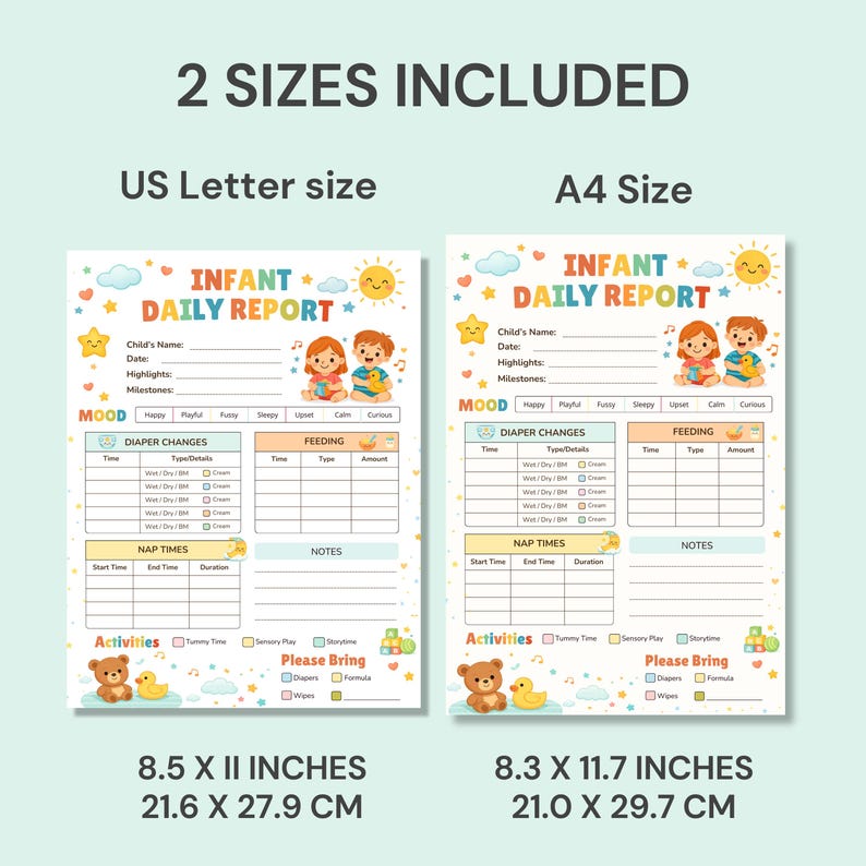 Infant Daily Report Template Editable Canva Daycare Baby Daily Sheet ...