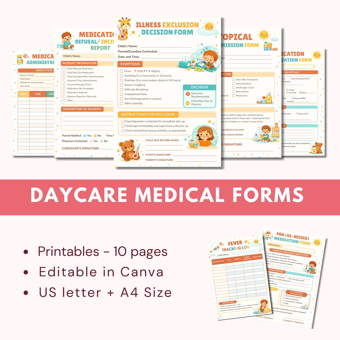 Daycare Medication Authorization & Consent Form Bundle Editable Canva ...