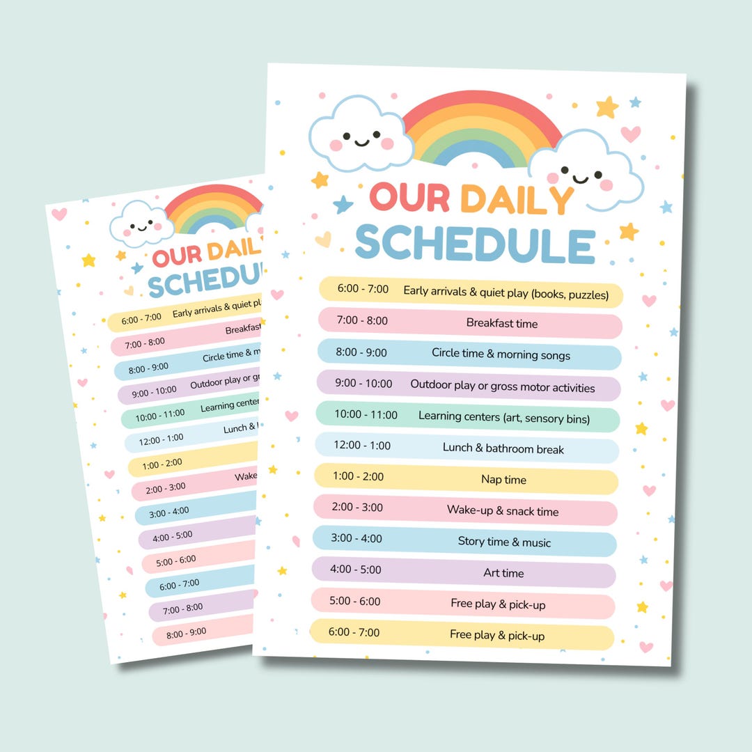 Daycare Daily Schedule Template Editable Canva Printable Preschool ...