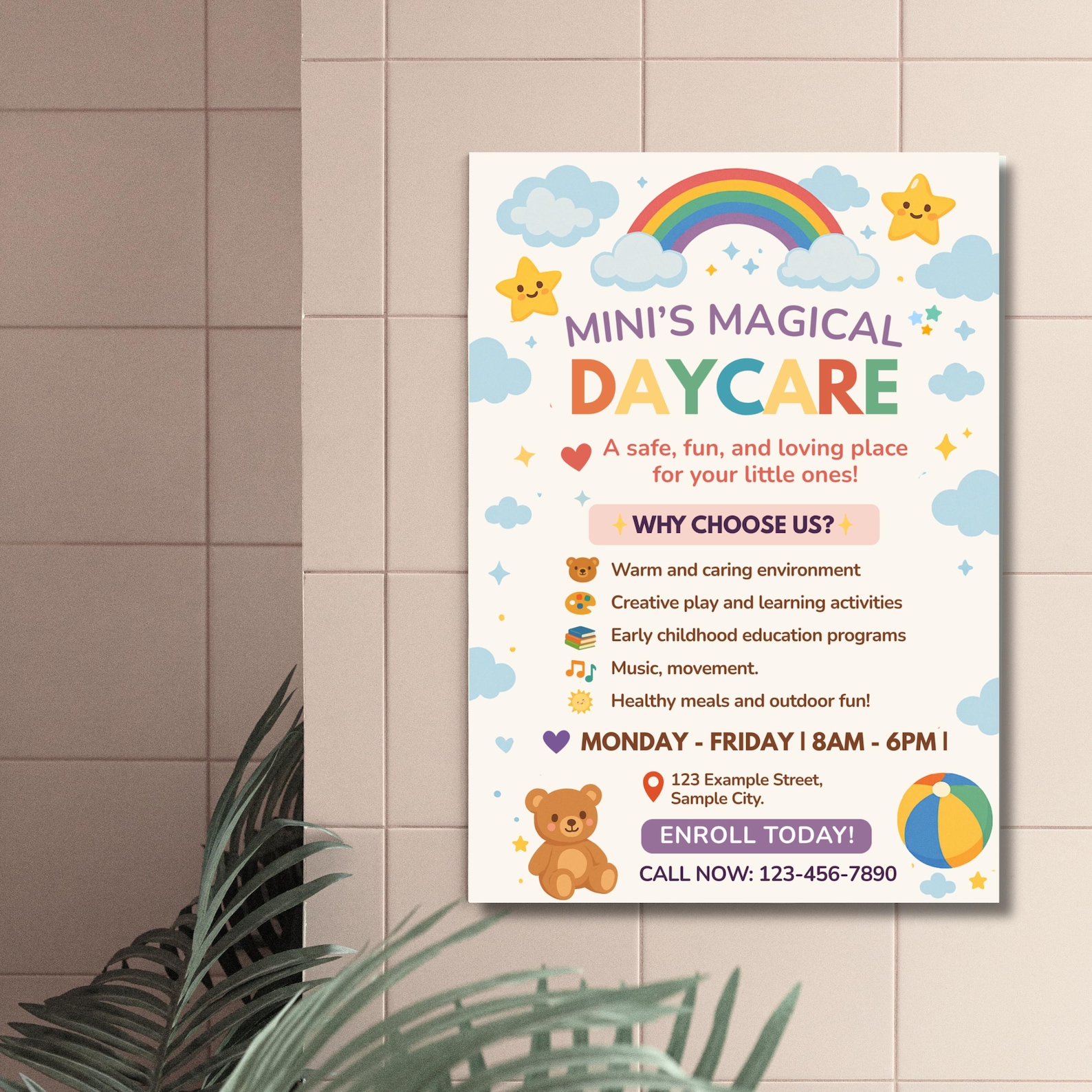 Colorful Daycare Flyer Canva Template Editable Preschool Marketing ...