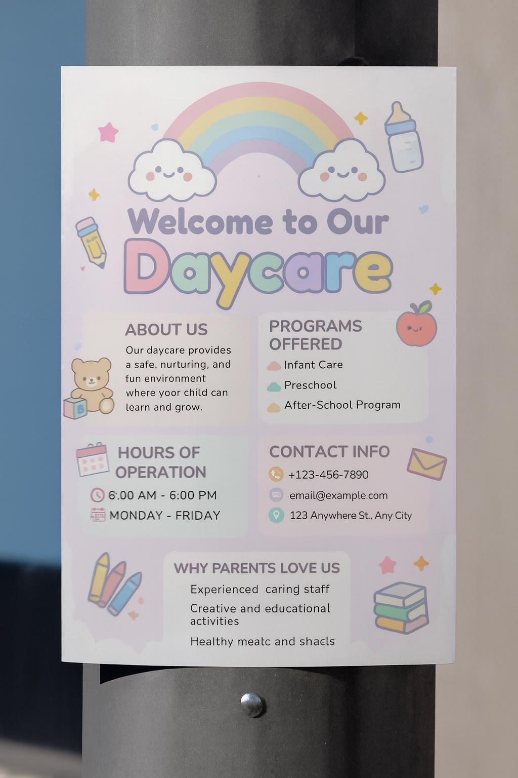 Daycare Flyer Template Editable Canva Childcare Preschool Marketing ...