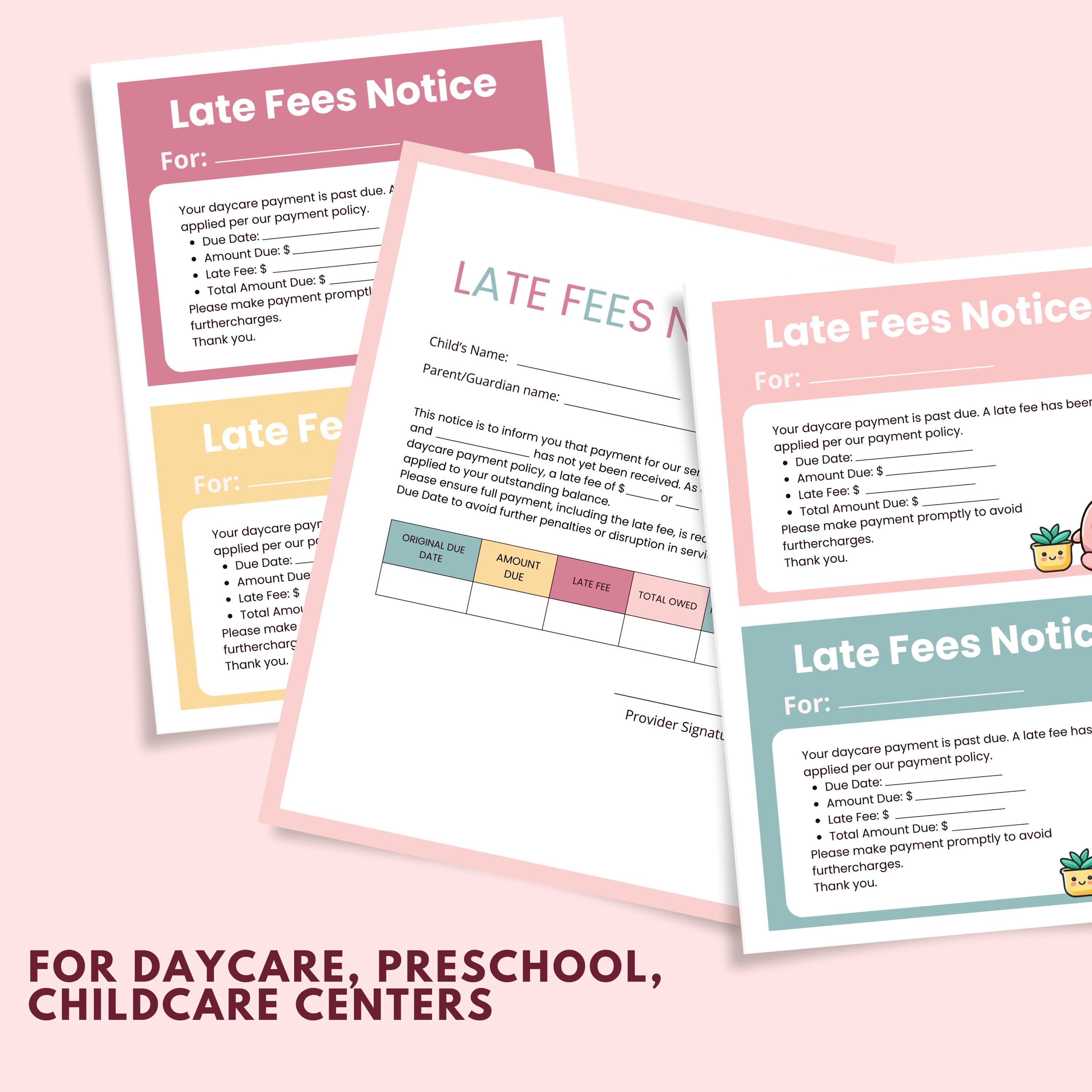Late Fees Notice Template Editable Canva Form Daycare Preschool ...