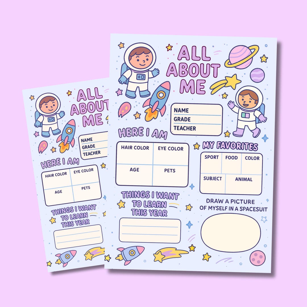 All About Me Worksheet Space Theme Printable PDF for Kids Classroom ...