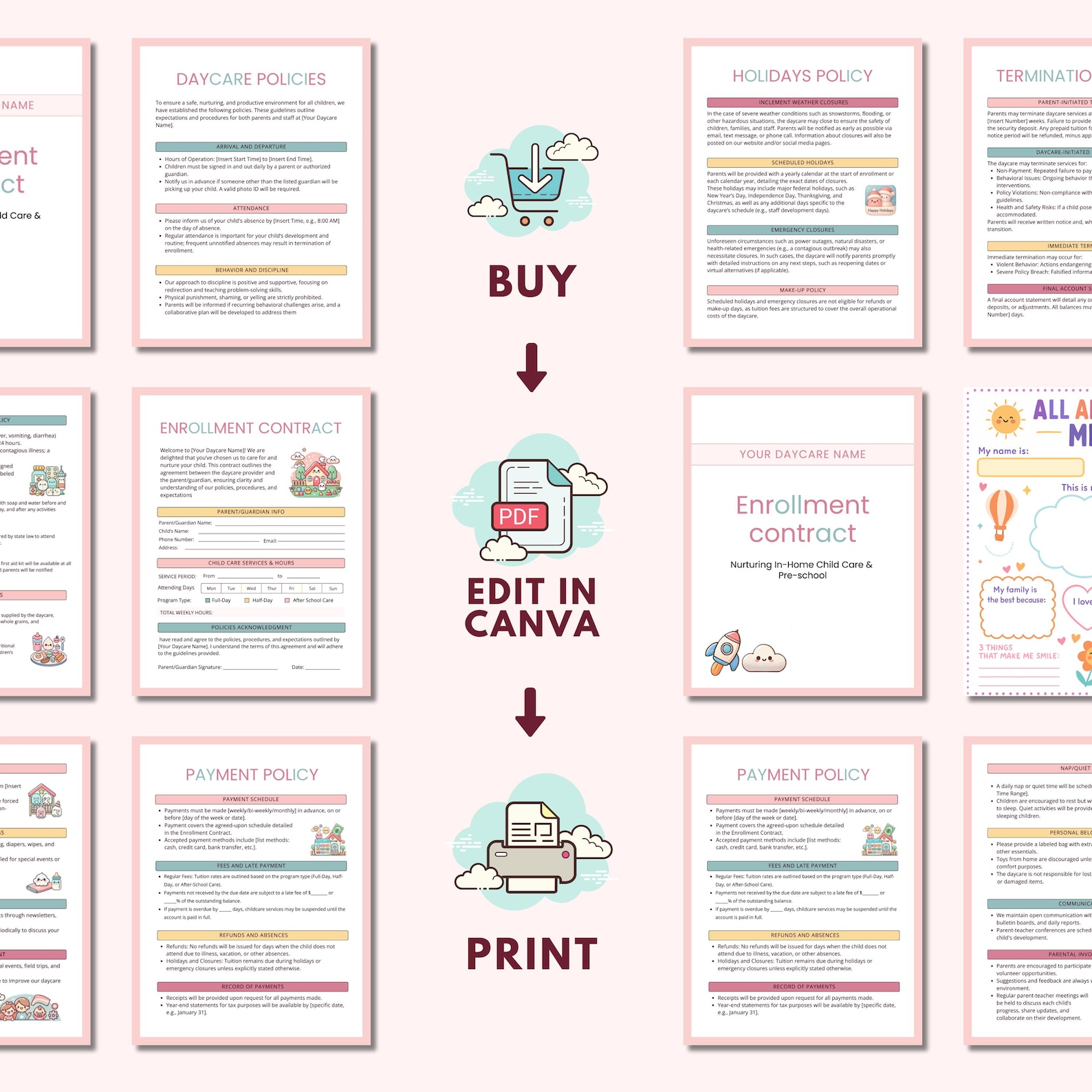 Daycare Enrollment Form Template Editable Canva Childcare Contract ...