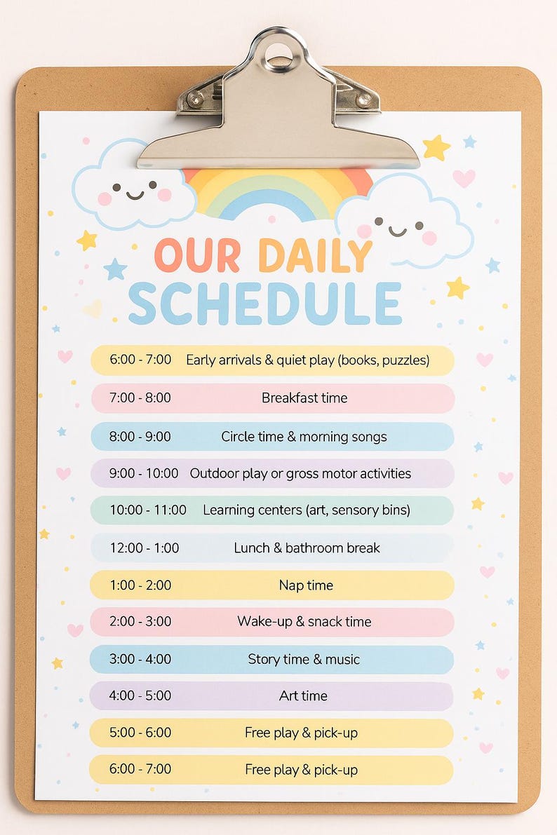 Daycare Daily Schedule Template Editable Canva Printable Preschool ...