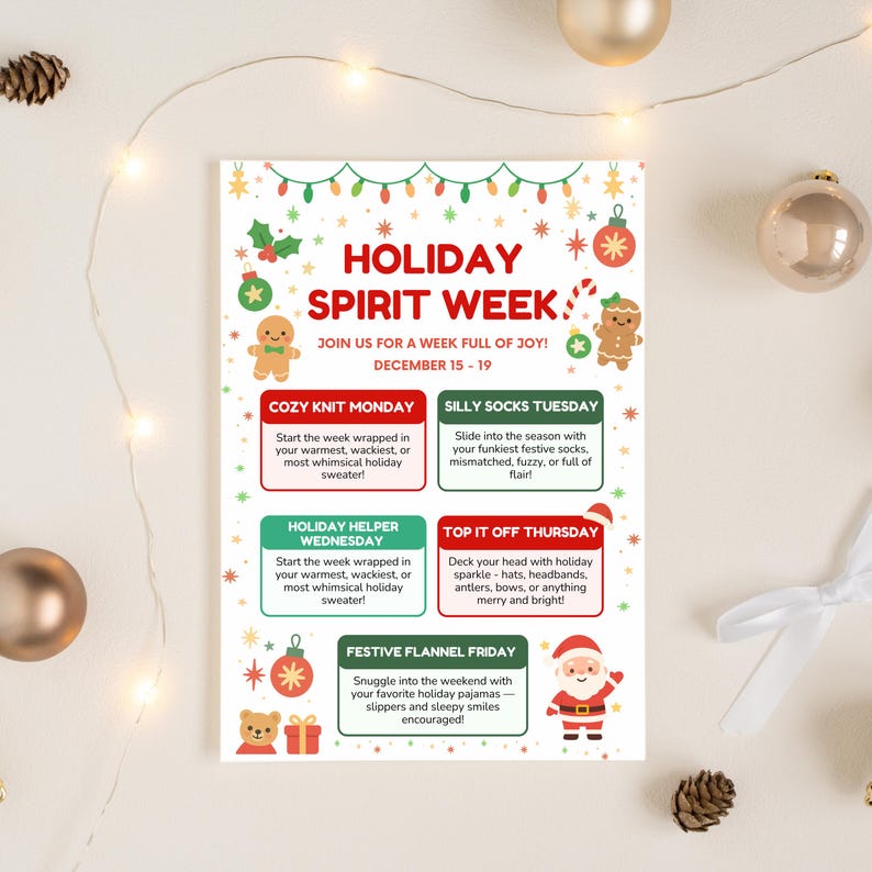 Holiday Spirit Week Flyer Template Editable Canva Christmas Party Flyer ...