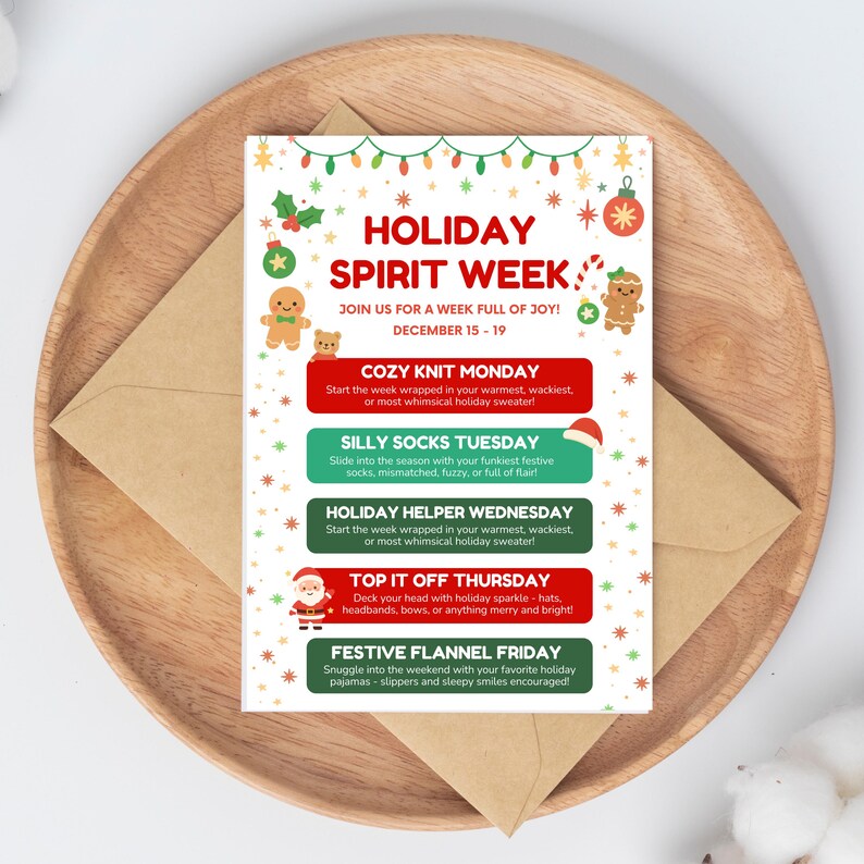 School Holiday Spirit Week Flyer Template Editable Canva Christmas ...