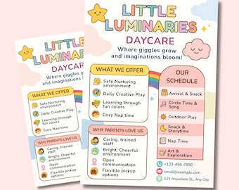 Daycare Flyer Canva Template Editable Preschool Marketing Childcare ...