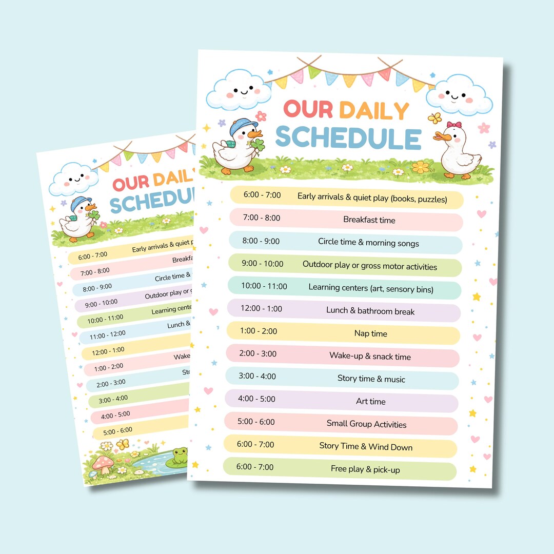 Daycare Daily Schedule Template Editable Canva Kids Routine Chart ...