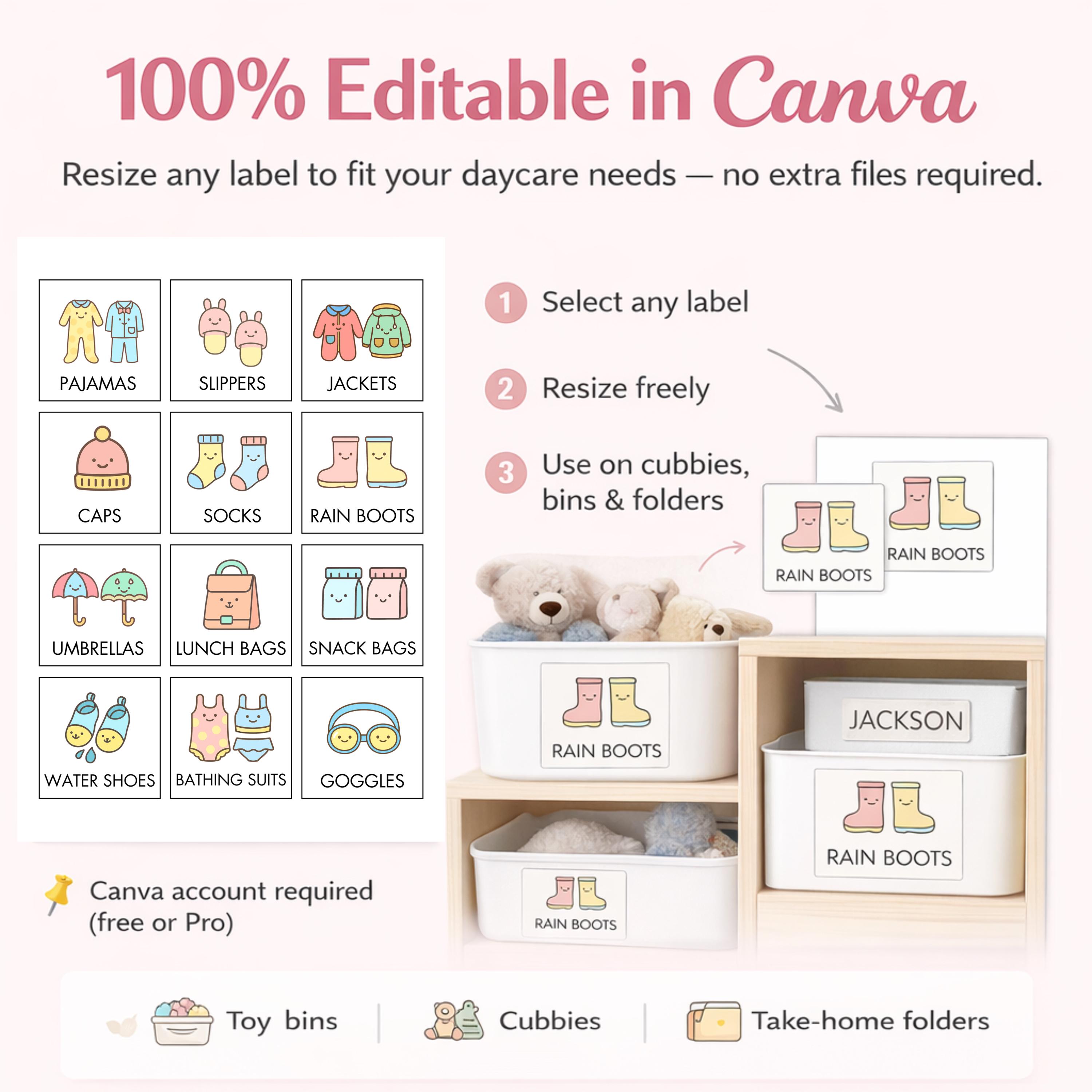 Daycare Labels Toy Bin Labels Template Editable Canva Classroom Labels ...