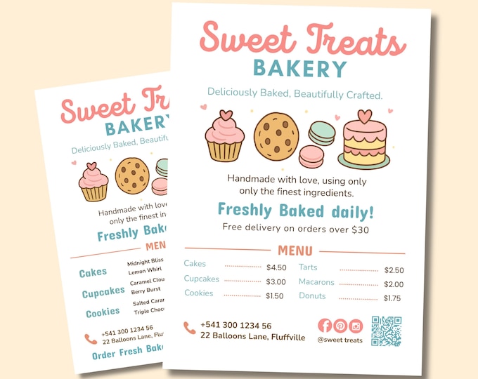 Bakery Flyer Template Editable Canva Home Bakery Small Menu Pastry Shop ...