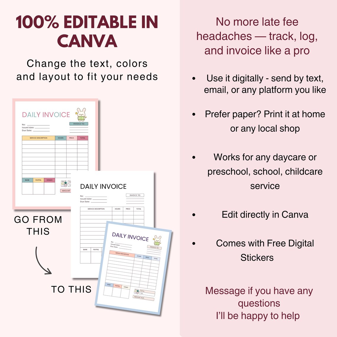 Editable Daycare Payment Tracker Canva Template Preschool Payment Log ...