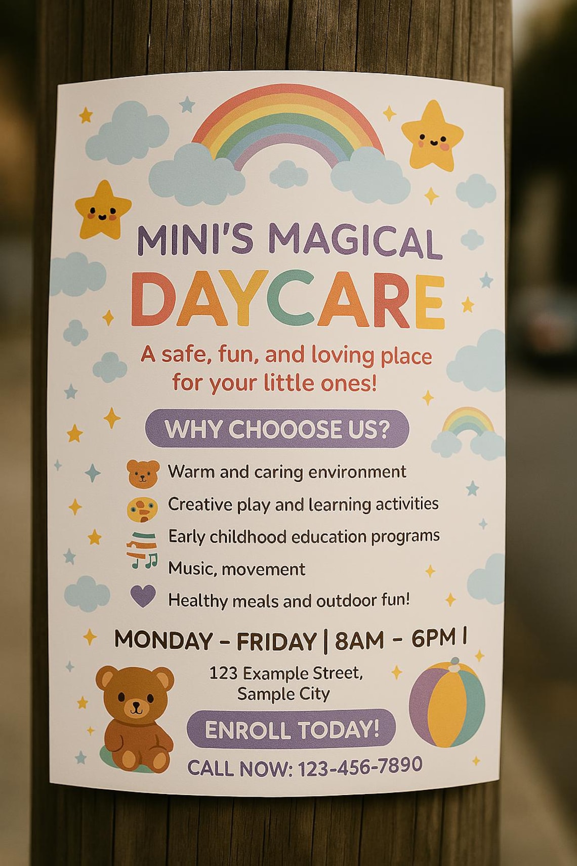 Colorful Daycare Flyer Canva Template Editable Preschool Marketing ...