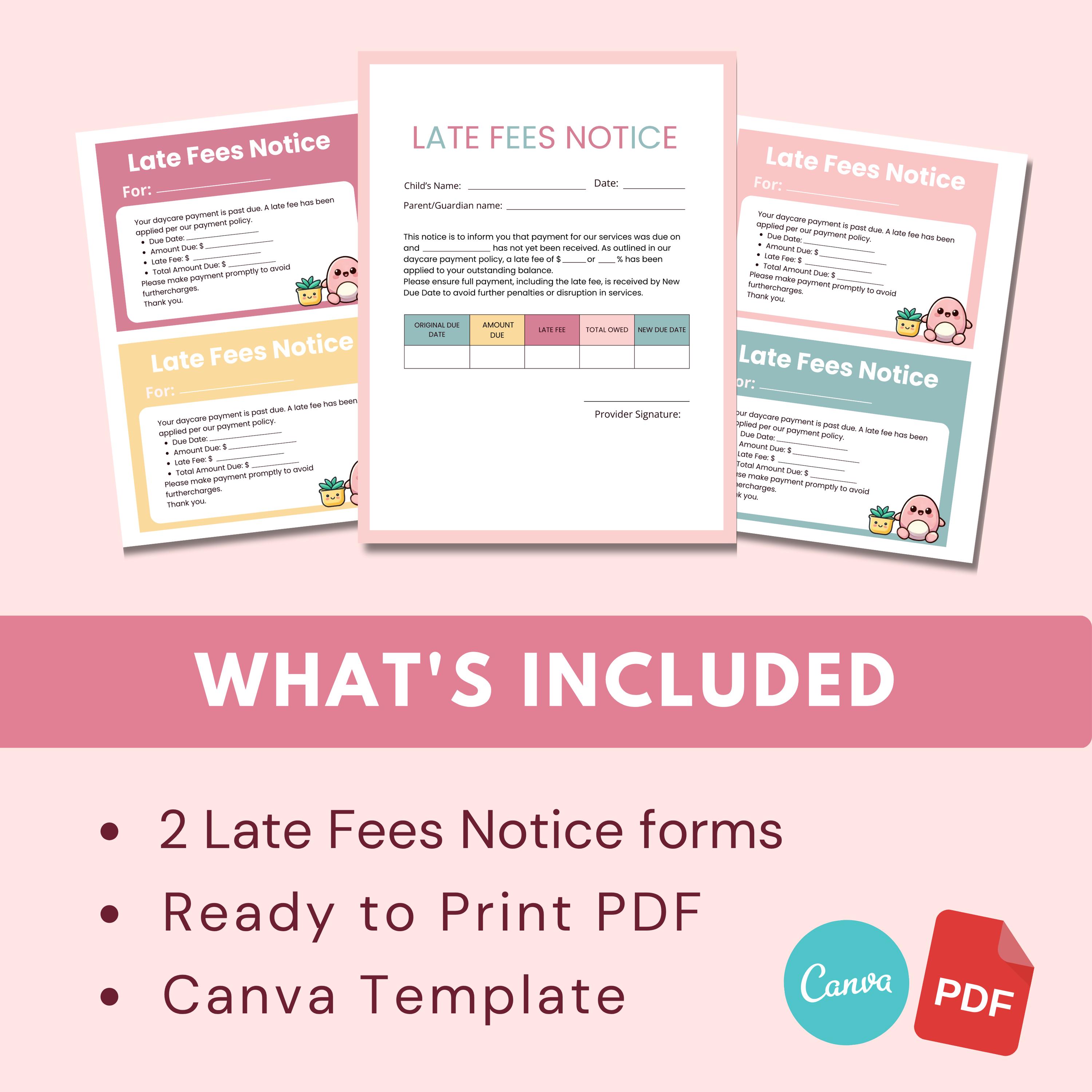 Late Fees Notice Template Editable Canva Form Daycare Preschool ...
