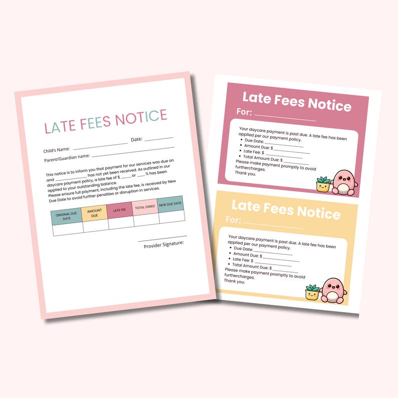 Late Fees Notice Template Editable Canva Form Daycare Preschool ...