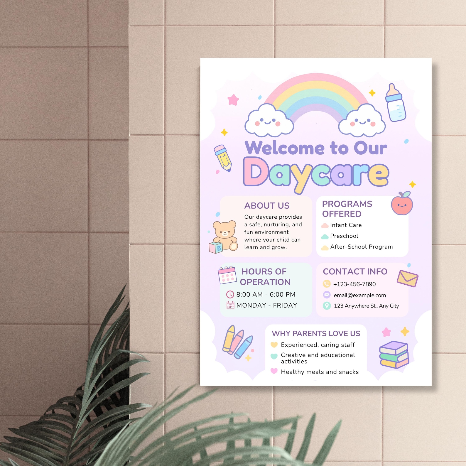 Daycare Flyer Template Editable Canva Childcare Preschool Marketing ...