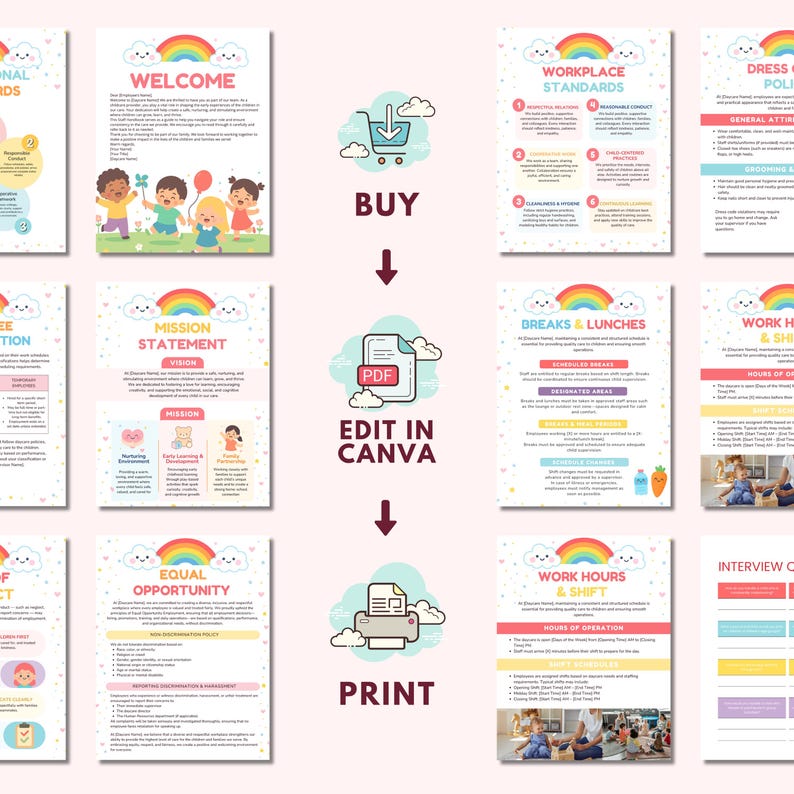 Daycare Employee Handbook Template Editable Canva Childcare Staff ...