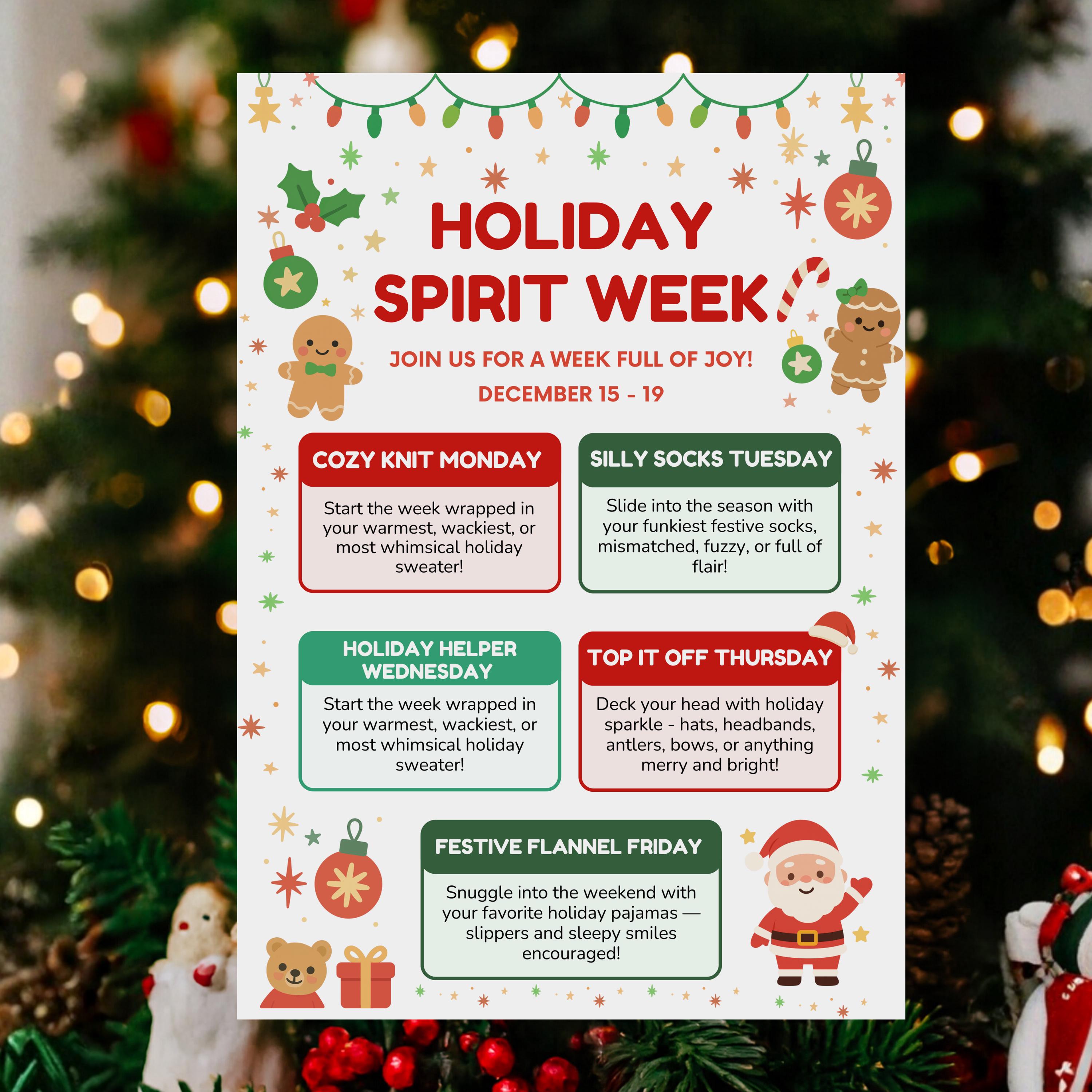 Holiday Spirit Week Flyer Template Editable Canva Christmas Party Flyer ...