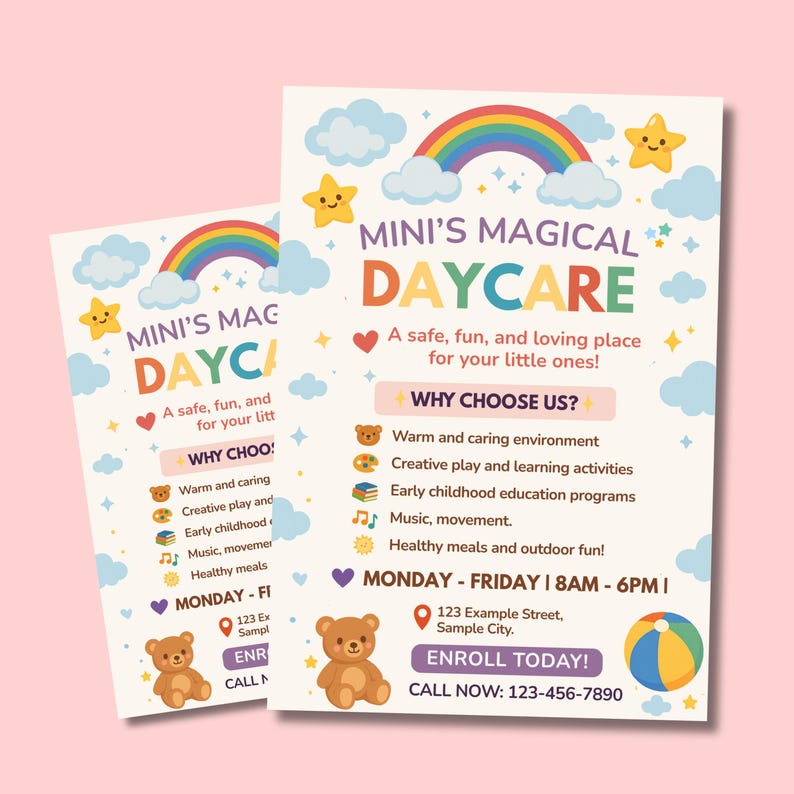 Colorful Daycare Flyer Canva Template Editable Preschool Marketing ...