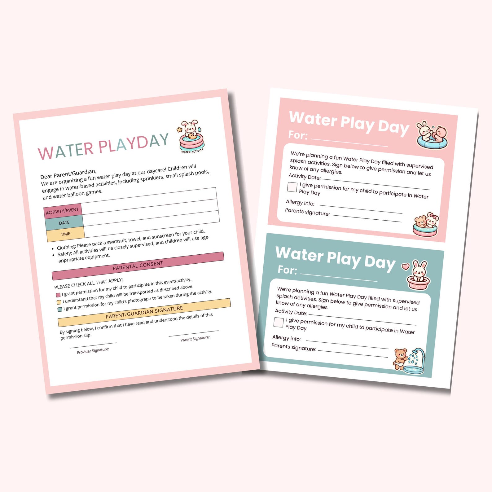 Permission Slip Template Editable Daycare Consent Form Preschool ...