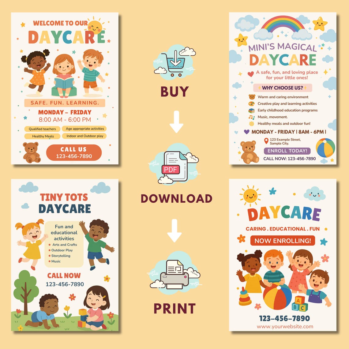 Colorful Daycare Flyer Bundle Editable Canva Template Preschool ...