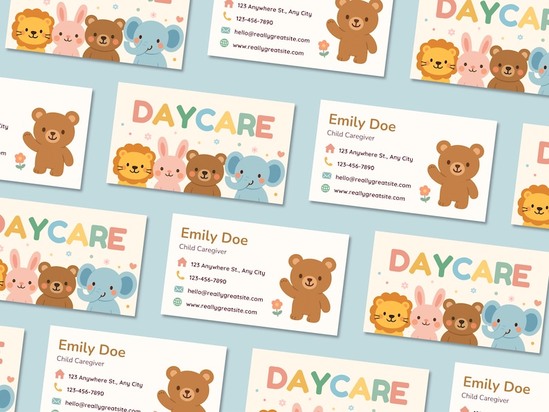 Daycare Business Card Template Editable Canva Preschool Card Babysitter ...