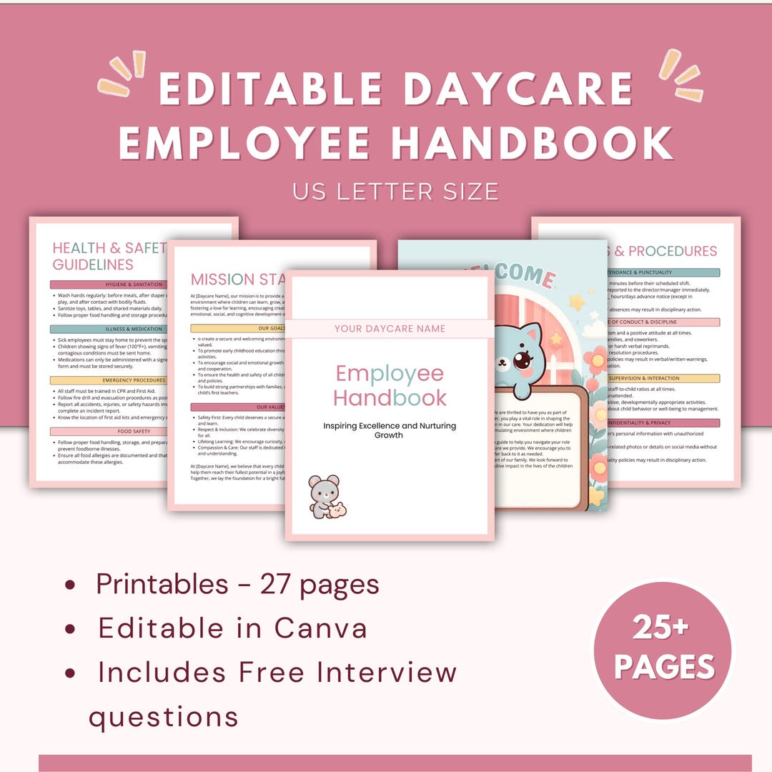 Daycare Employee Handbook Template Editable Canva Preschool Staff ...