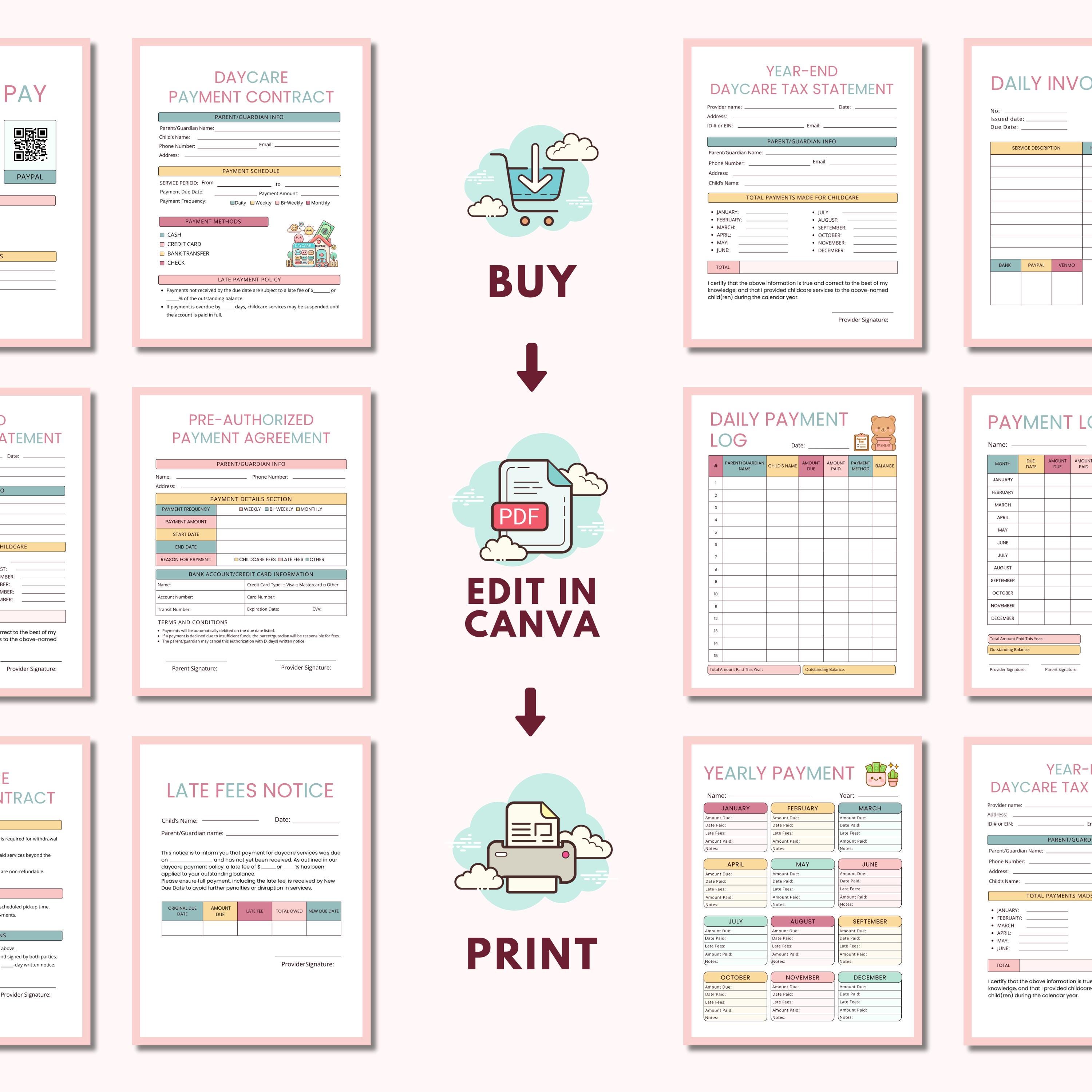 Editable Daycare Payment Tracker Canva Template Preschool Payment Log ...