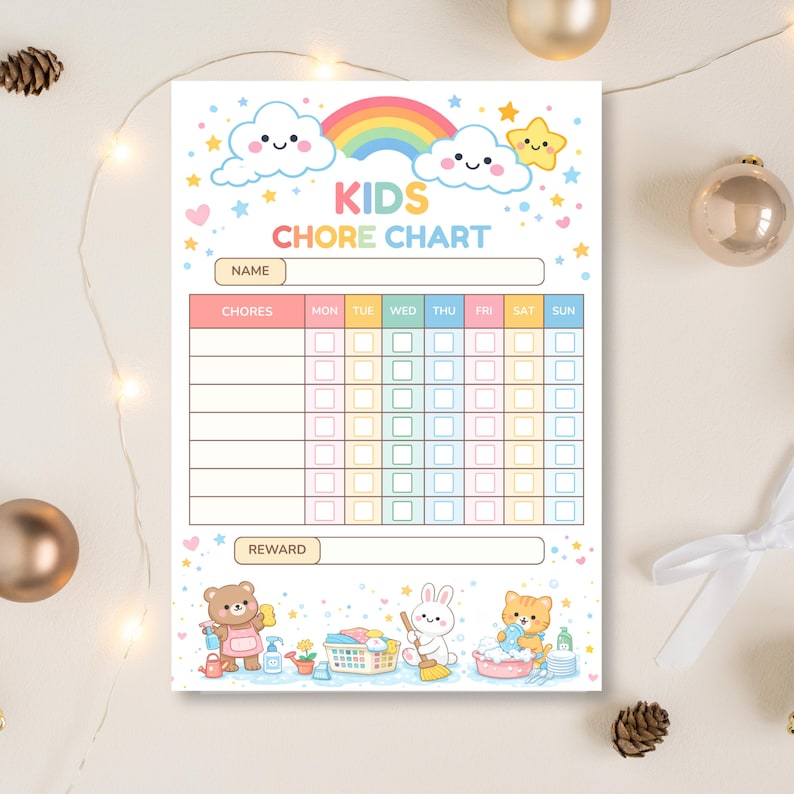 Kids Chore Chart Template Editable Canva Reward Chart for Kids ...
