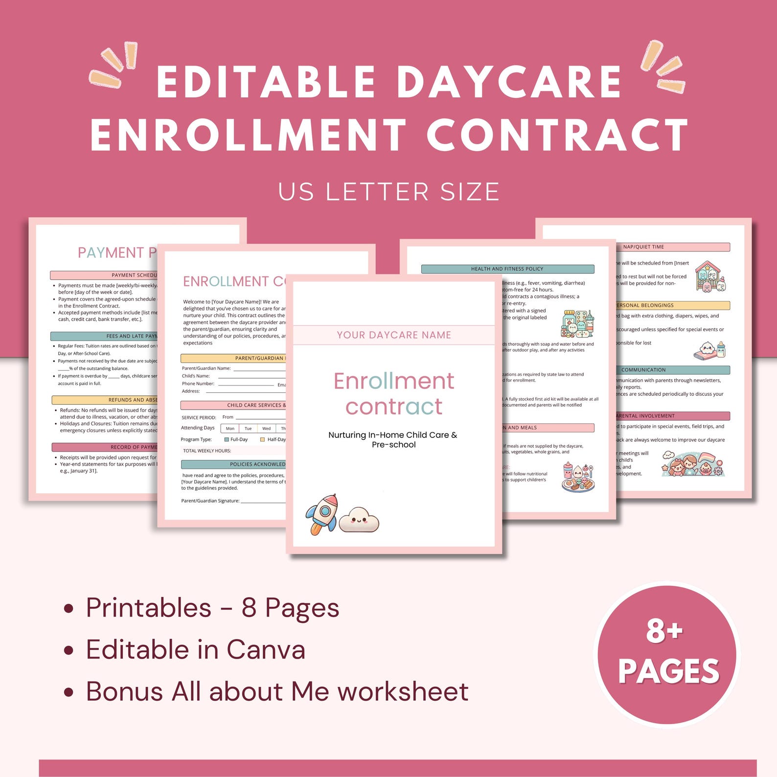 Daycare Enrollment Form Template Editable Canva Childcare Contract ...