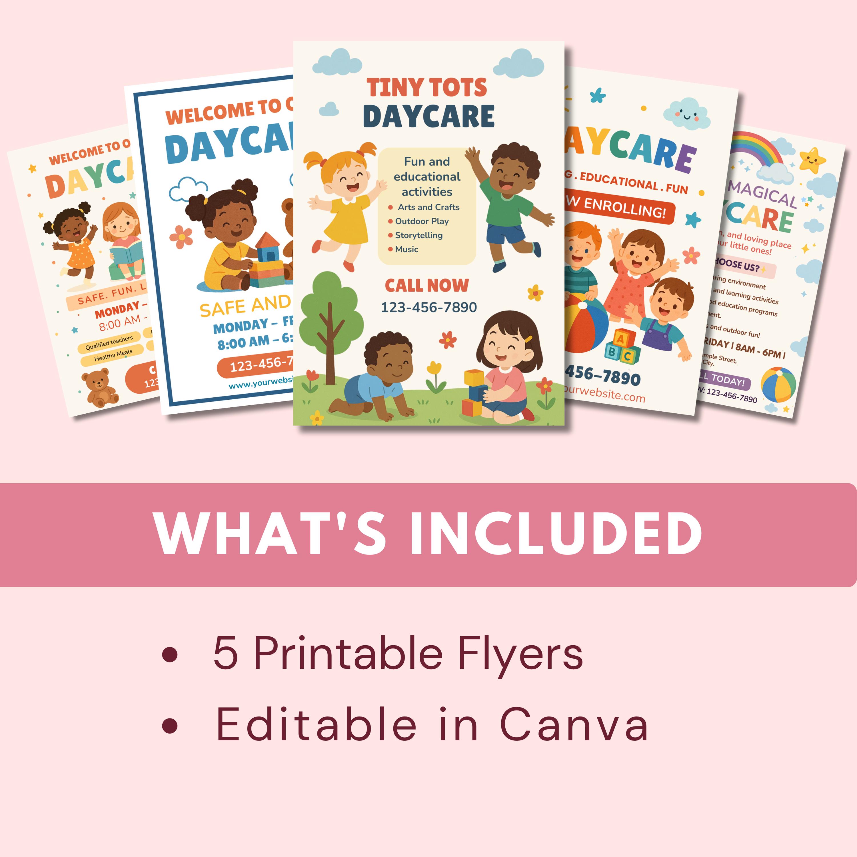 Colorful Daycare Flyer Bundle Editable Canva Template Preschool ...