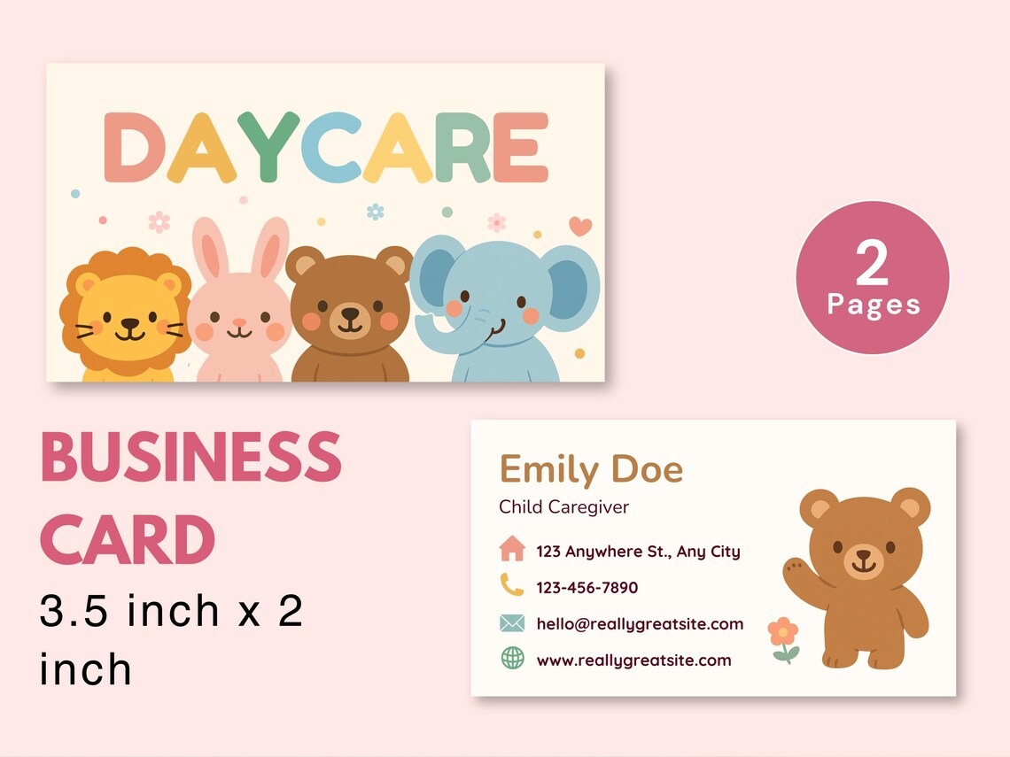 Daycare Business Card Template Editable Canva Preschool Card Babysitter ...