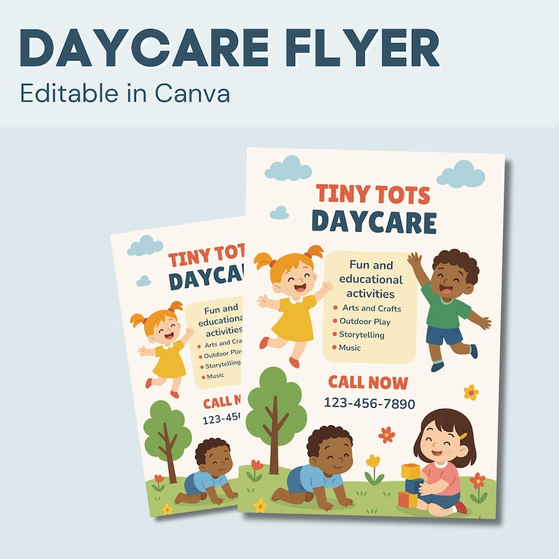 Daycare Flyer Template Canva Editable Design Childcare Marketing ...