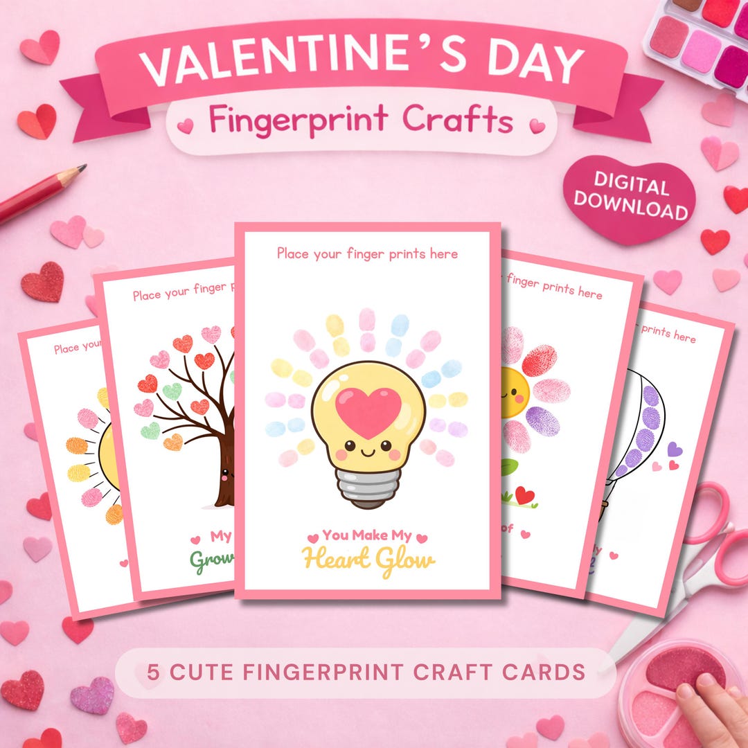 Valentines Day Fingerprint Craft for Kids Printable Preschool Daycare ...
