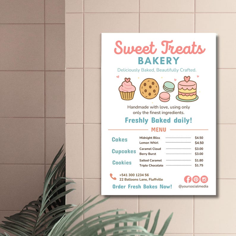 Bakery Flyer Template Editable Canva Home Bakery Small Menu Pastry Shop ...