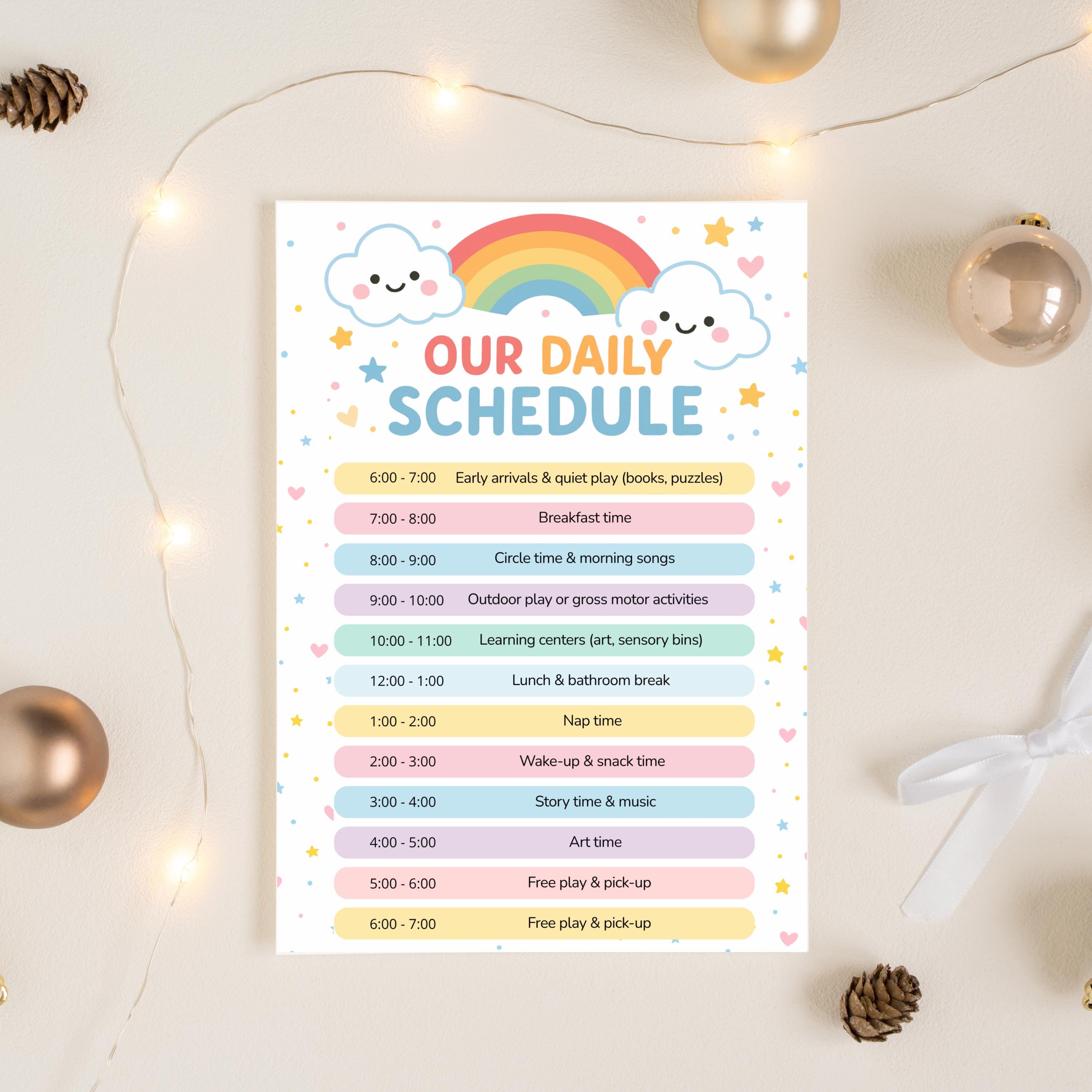 Daycare Daily Schedule Template Editable Canva Printable Preschool ...