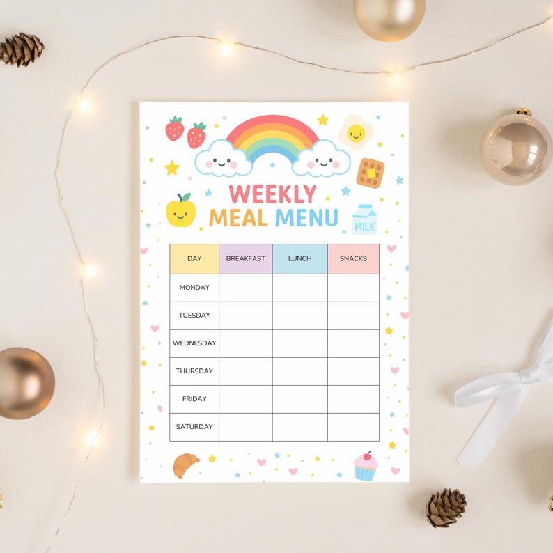Daycare Weekly Menu Template Editable Canva Meal Planner Printable ...