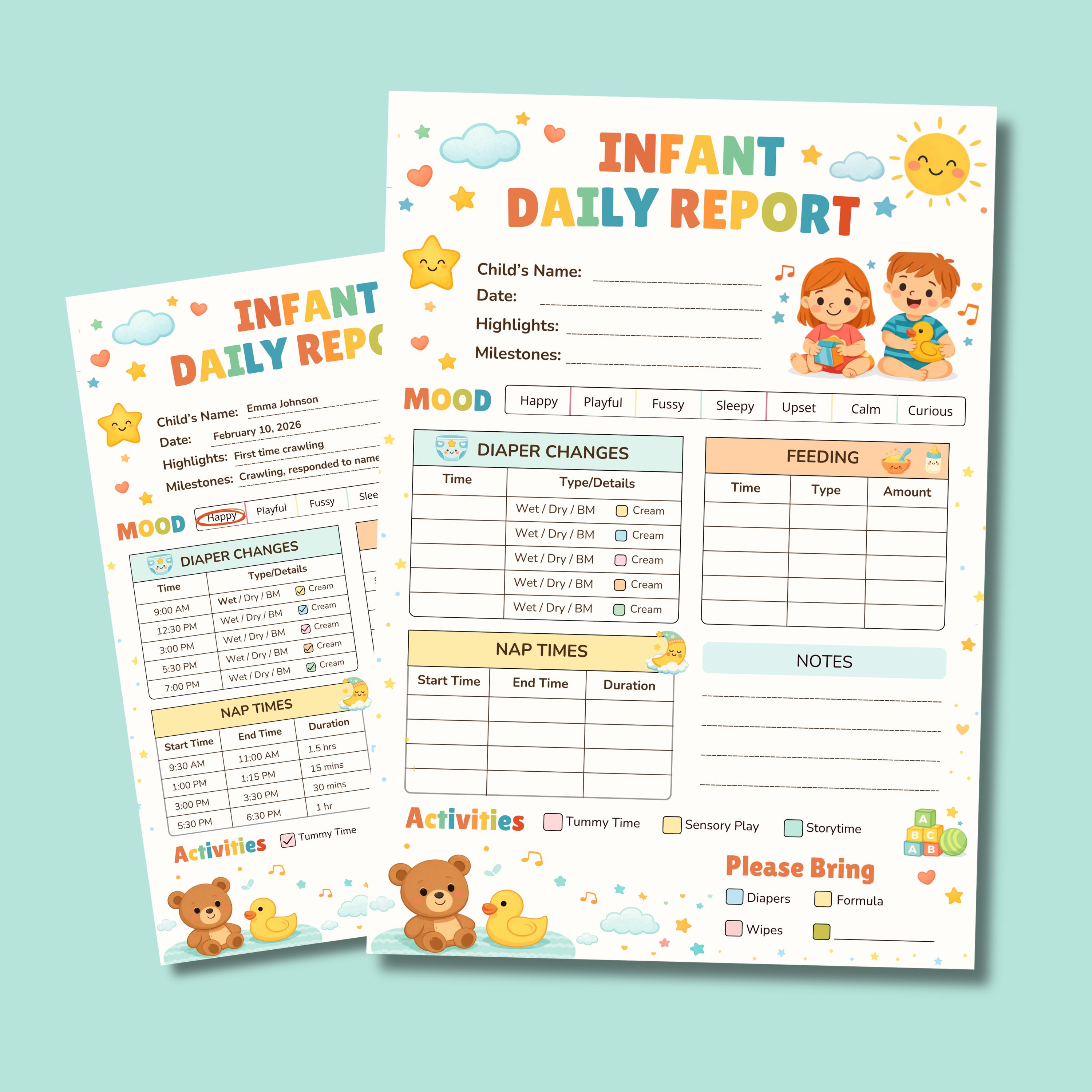 Infant Daily Report Template Editable Canva Daycare Baby Daily Sheet ...
