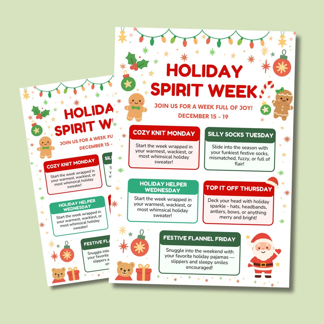 Holiday Spirit Week Flyer Template Editable Canva Christmas Party Flyer ...
