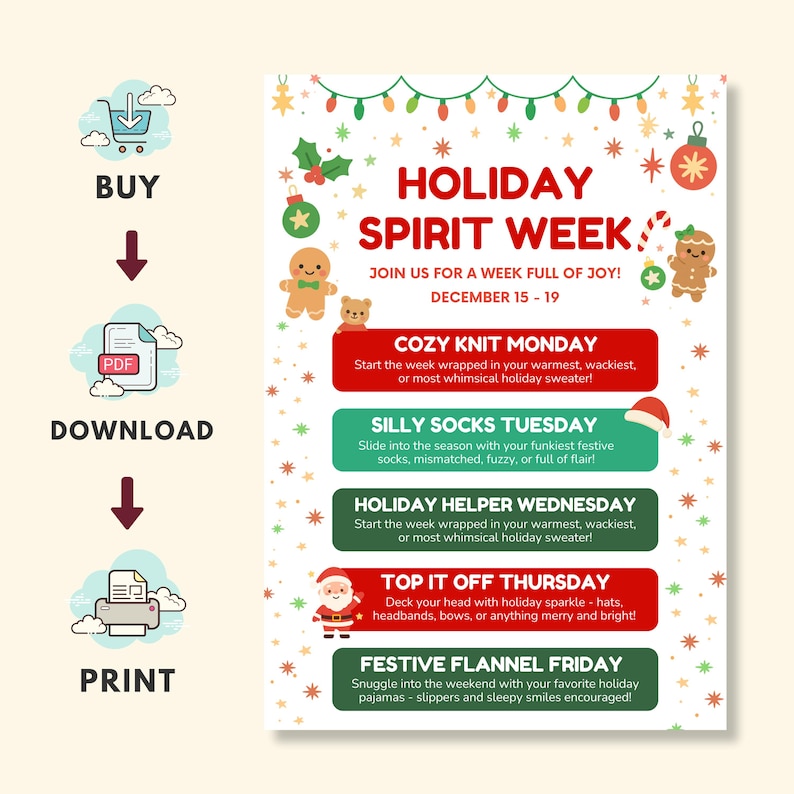School Holiday Spirit Week Flyer Template Editable Canva Christmas ...