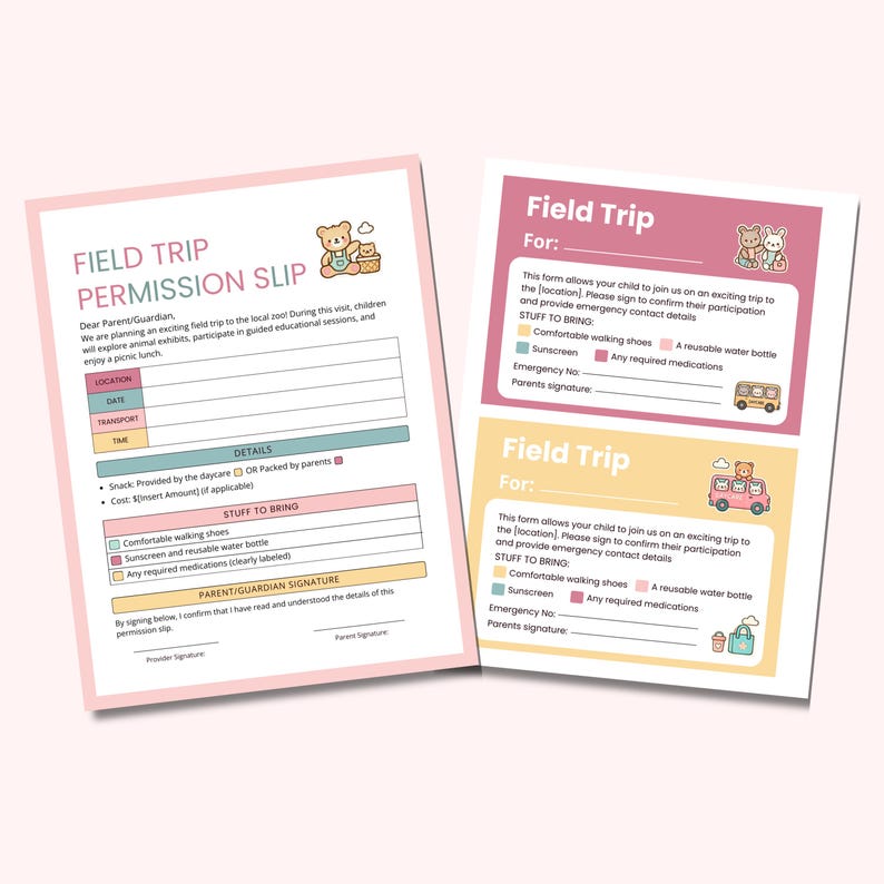 Permission Slip Template Editable Daycare Consent Form Preschool ...