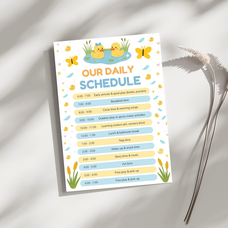 Duck Daily Schedule Template Editable Canva Kids Routine Chart ...