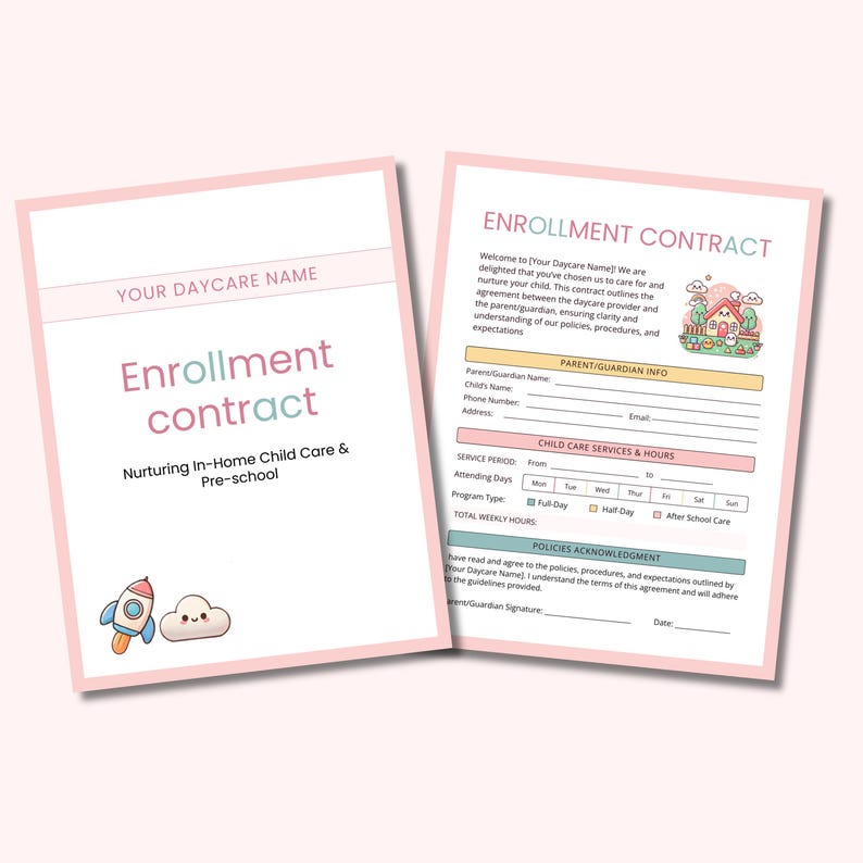 Daycare Enrollment Form Template Editable Canva Childcare Contract ...
